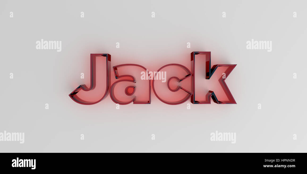 Jack - Red glass text on white background - 3D rendered royalty free ...