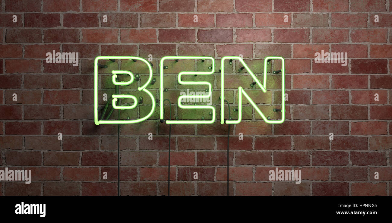 BEN - fluorescent Neon tube Sign on brickwork - Front view - 3D ...