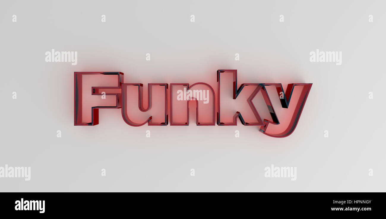 Funky - Red glass text on white background - 3D rendered royalty free ...