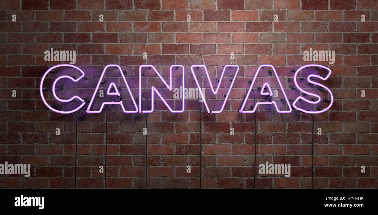 CANVAS - fluorescent Neon tube Sign on brickwork - Front view - 3D ...
