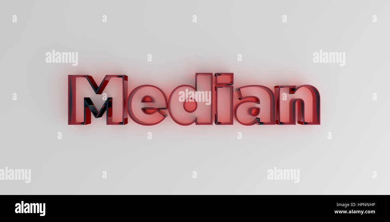 Median - Red glass text on white background - 3D rendered royalty free ...