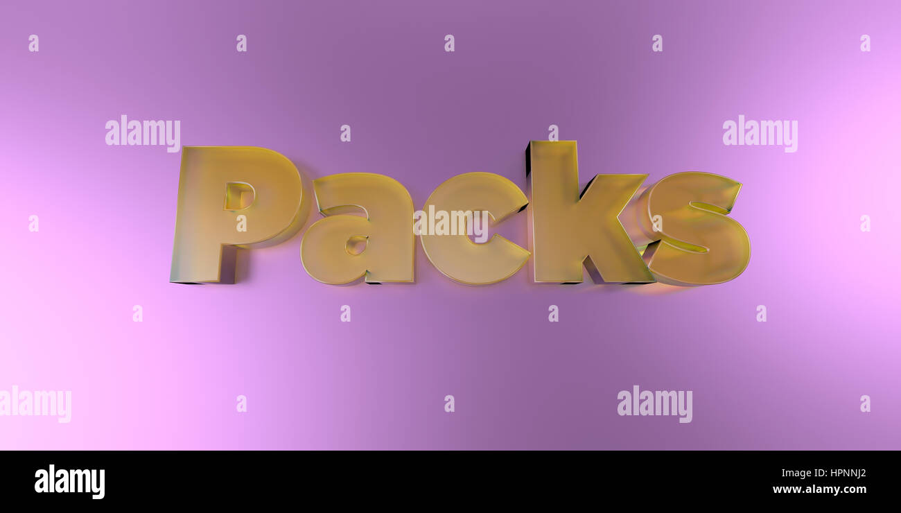 Packs - colorful glass text on vibrant background - 3D rendered royalty ...
