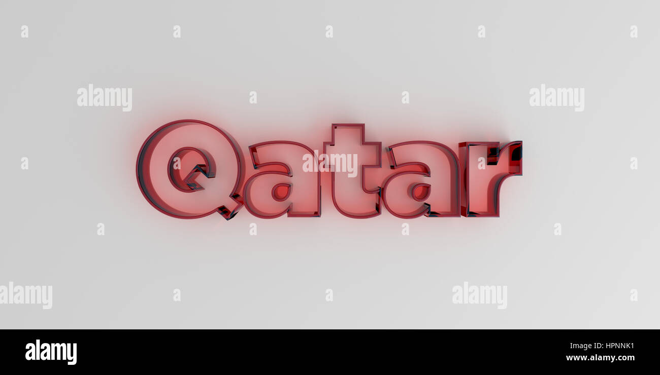 Qatar - Red glass text on white background - 3D rendered royalty free ...