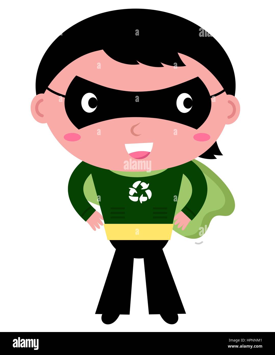 18688399 - little young powerful super boy in green cape illustration ...