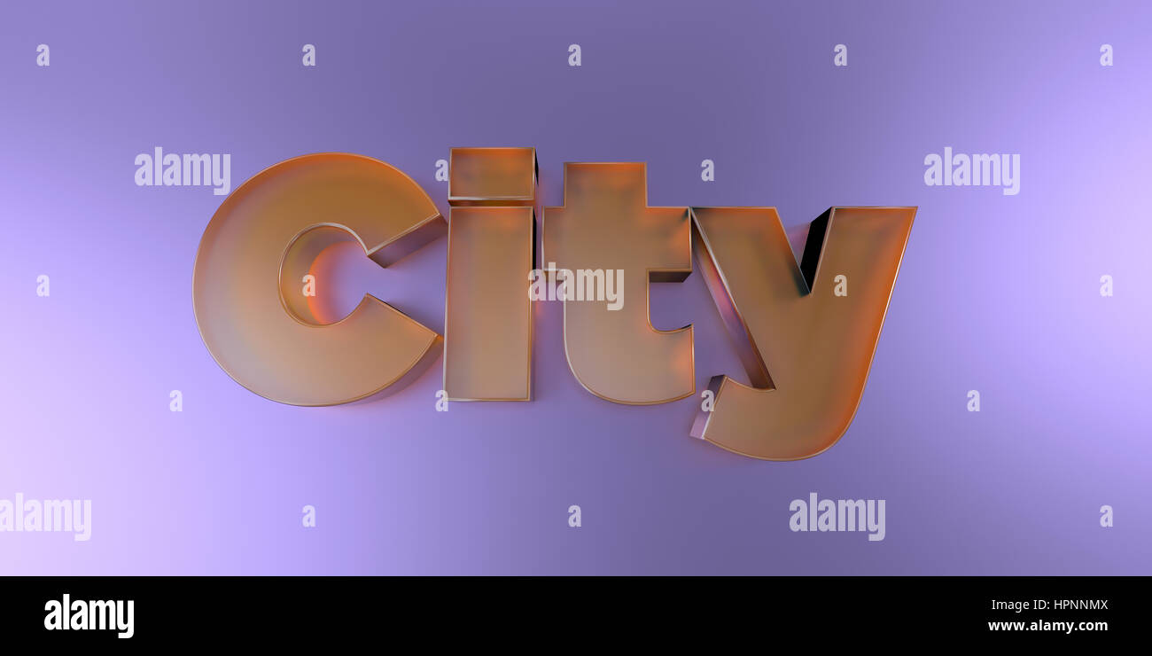 City - colorful glass text on vibrant background - 3D rendered royalty ...
