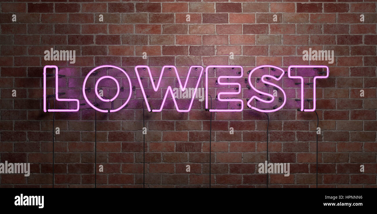 LOWEST - fluorescent Neon tube Sign on brickwork - Front view - 3D ...