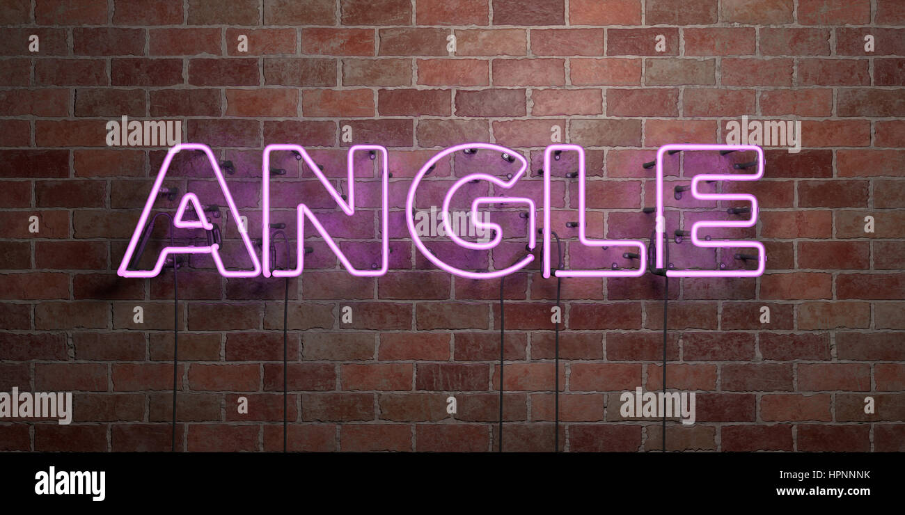 ANGLE - fluorescent Neon tube Sign on brickwork - Front view - 3D ...