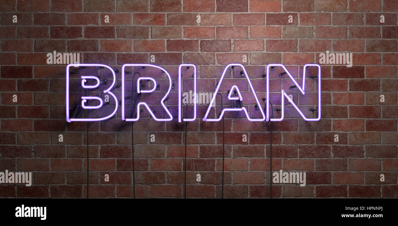 BRIAN - fluorescent Neon tube Sign on brickwork - Front view - 3D ...