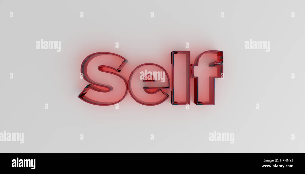 Self - Red glass text on white background - 3D rendered royalty free ...