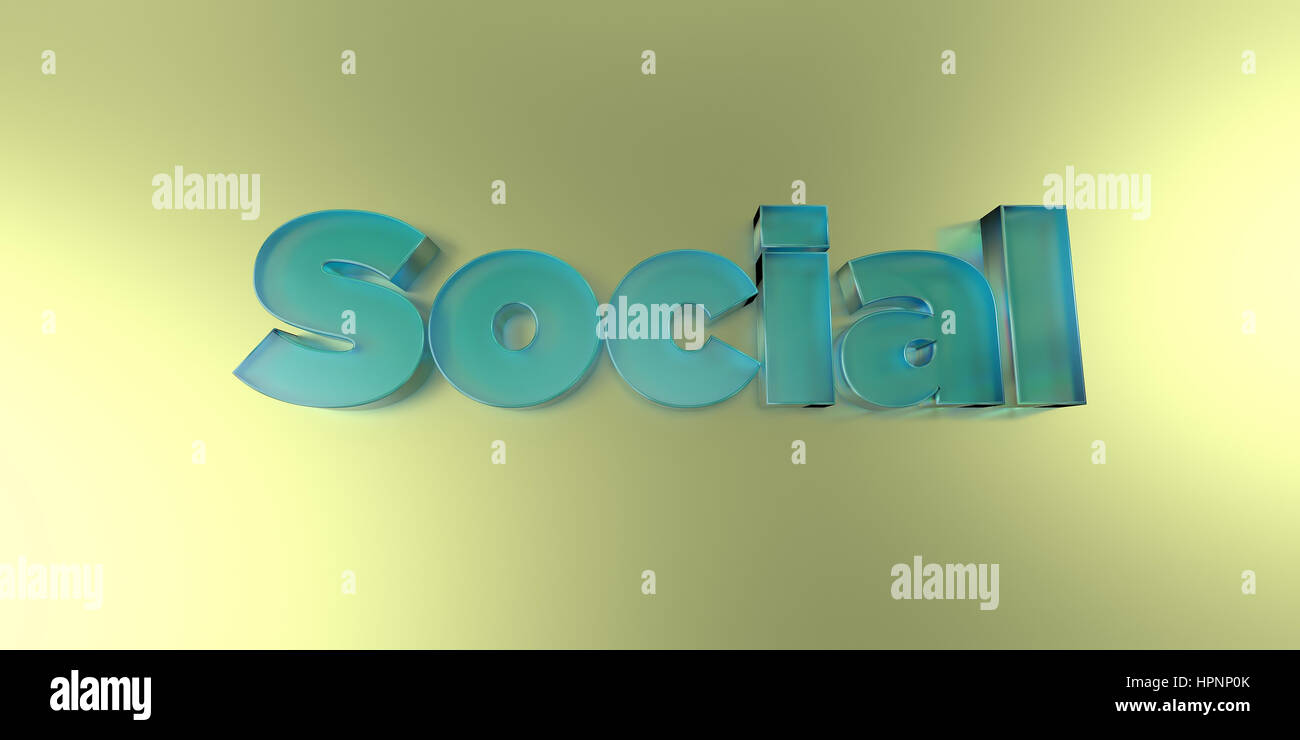 Social - colorful glass text on vibrant background - 3D rendered ...
