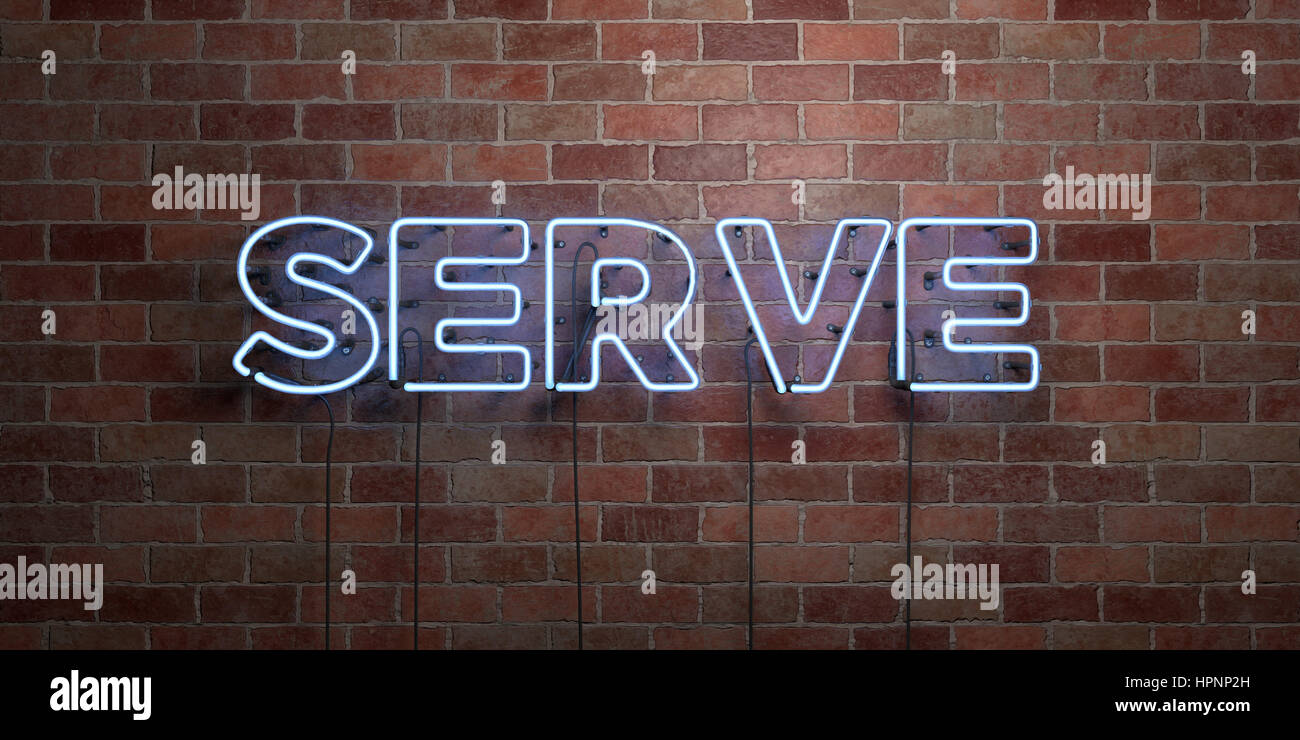 SERVE - fluorescent Neon tube Sign on brickwork - Front view - 3D ...