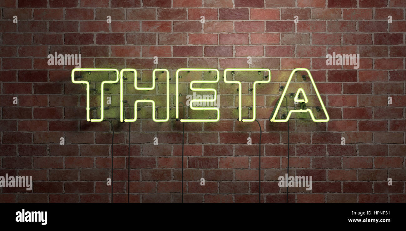 THETA - fluorescent Neon tube Sign on brickwork - Front view - 3D ...