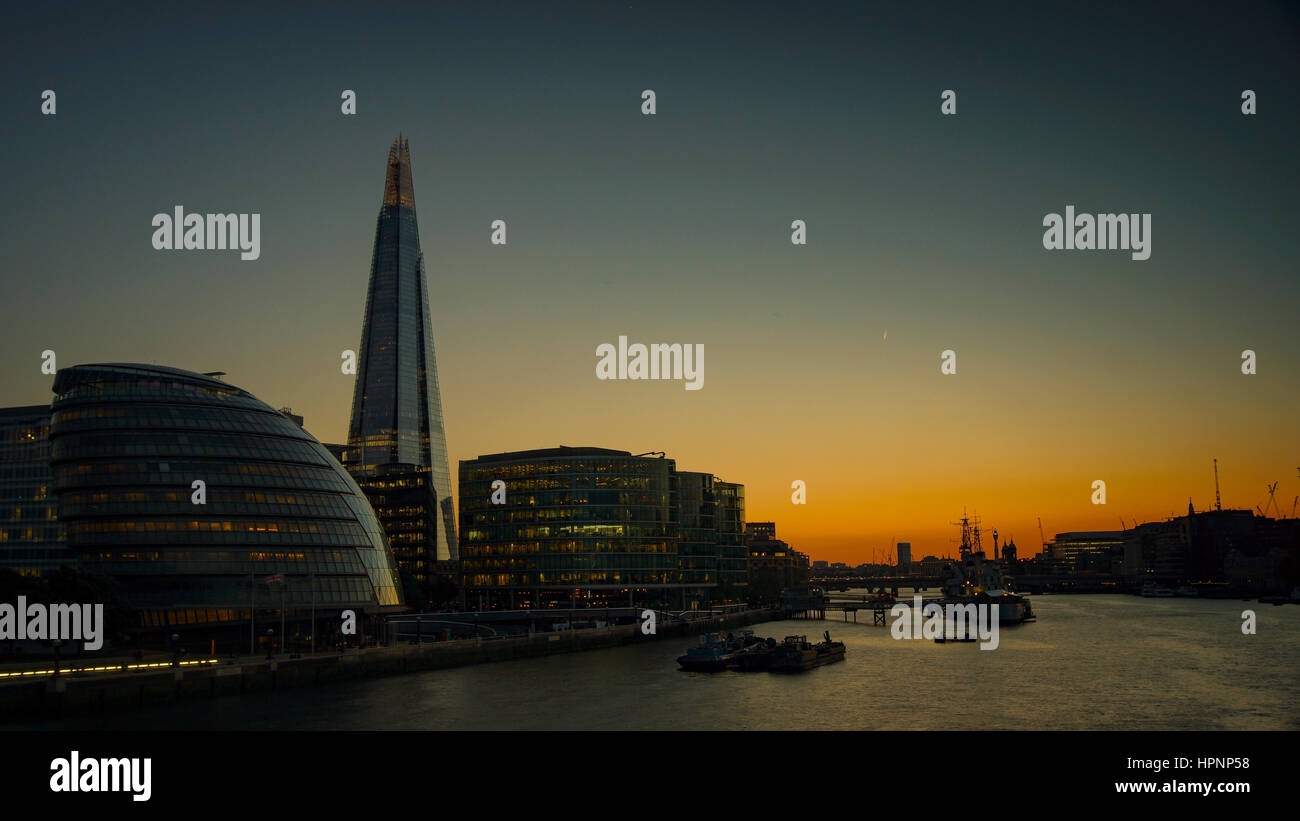 London Riverside and Shard building in night- LONDON, ENGLAND Stock ...