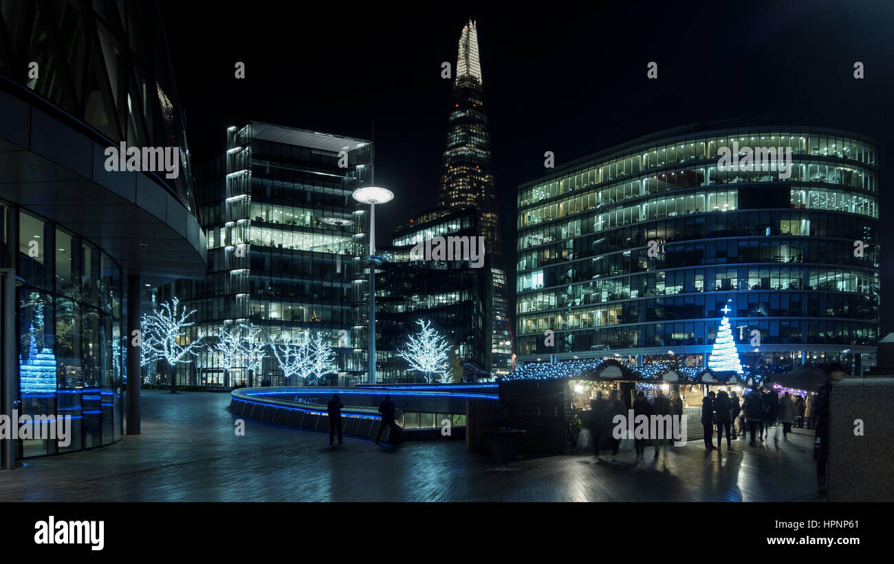 London Riverside and Shard building in night- LONDON, ENGLAND Stock ...