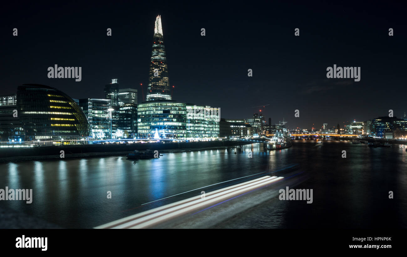 London Riverside and Shard building in night- LONDON, ENGLAND Stock ...