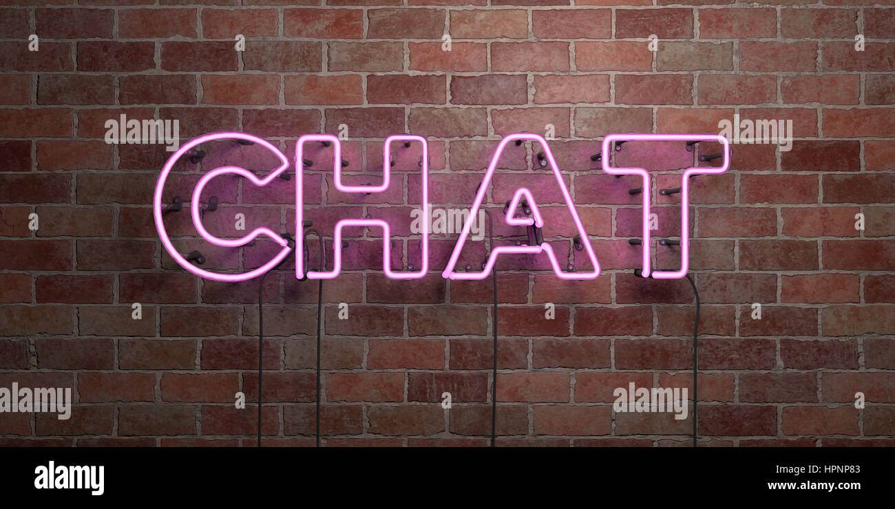 CHAT - fluorescent Neon tube Sign on brickwork - Front view - 3D ...