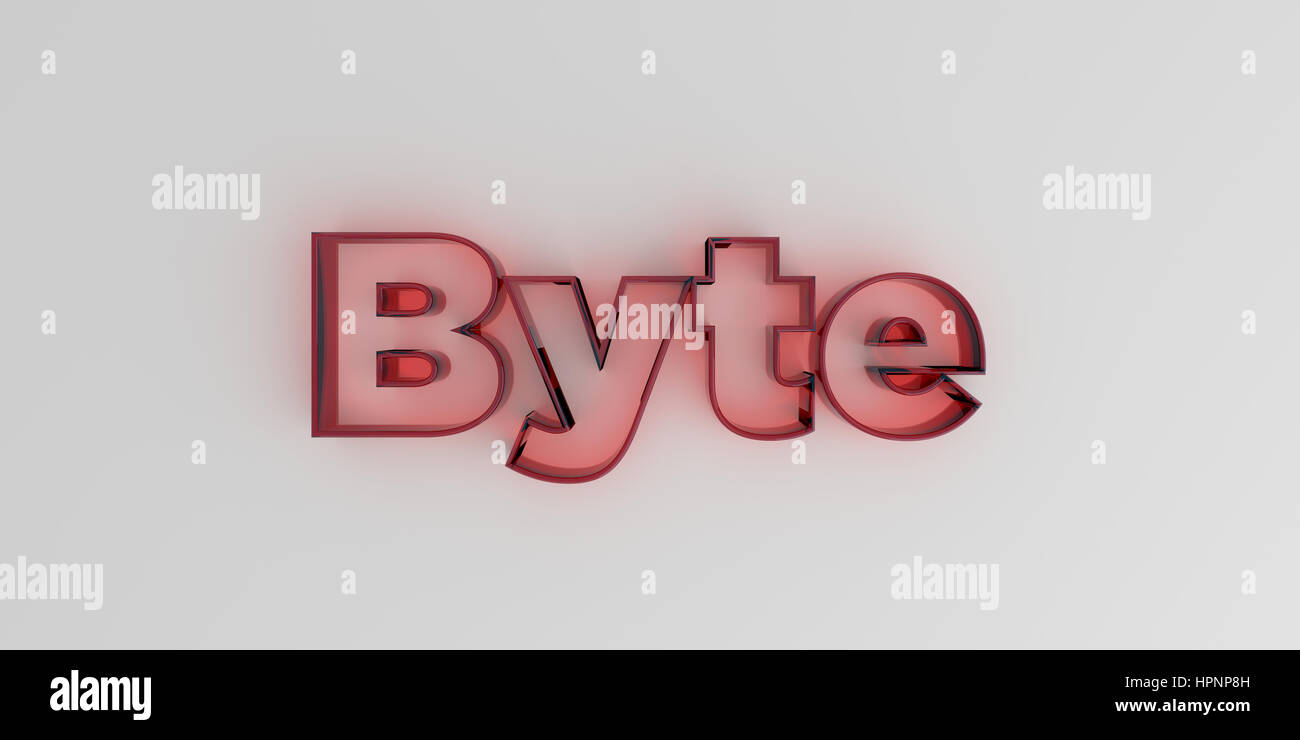 Byte - Red glass text on white background - 3D rendered royalty free ...