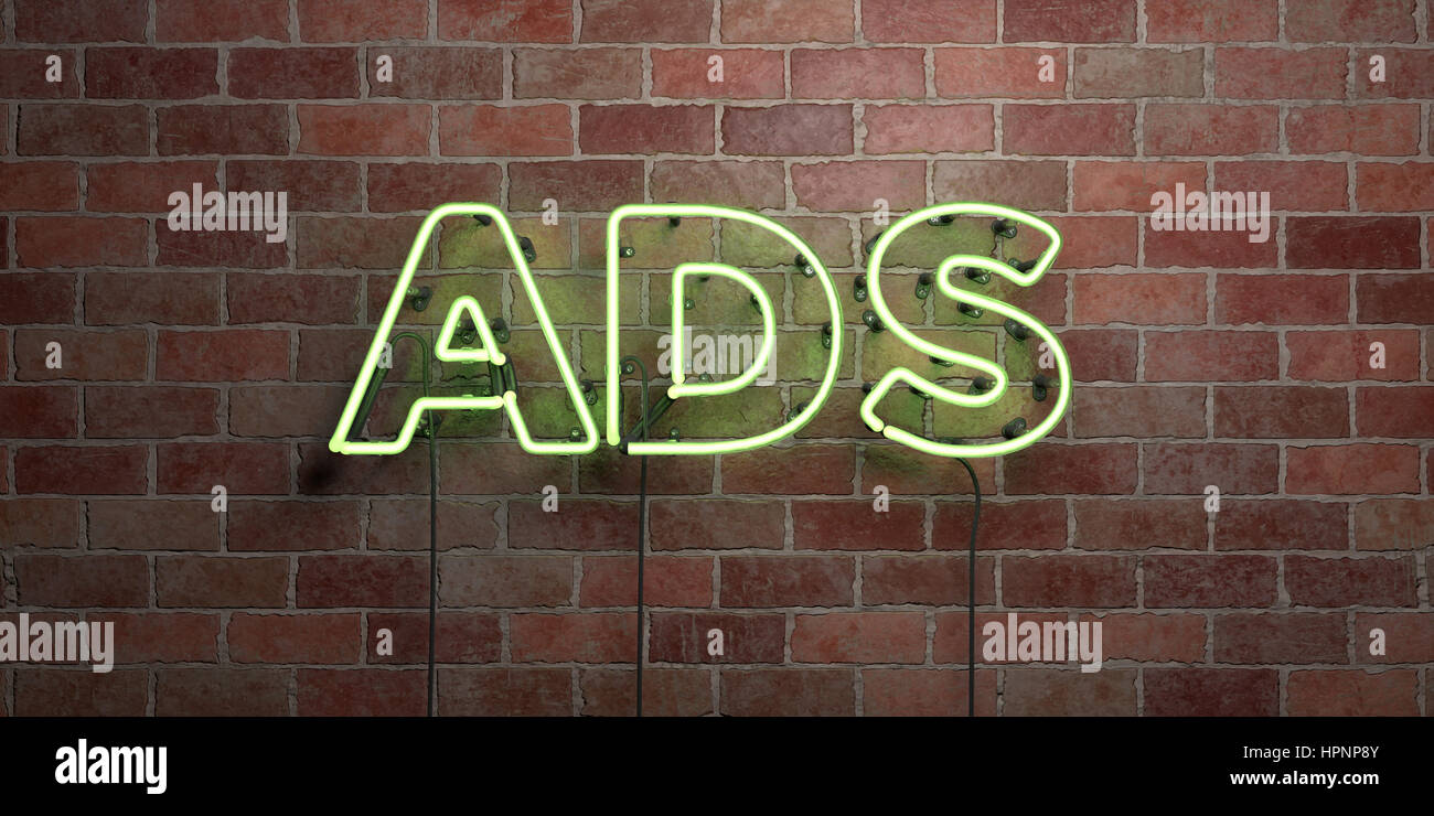 ADS - fluorescent Neon tube Sign on brickwork - Front view - 3D ...