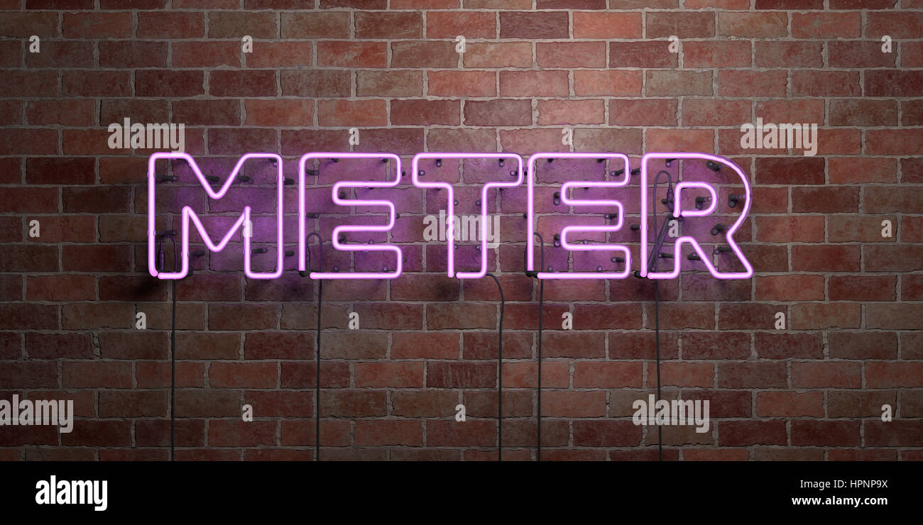 METER - fluorescent Neon tube Sign on brickwork - Front view - 3D ...