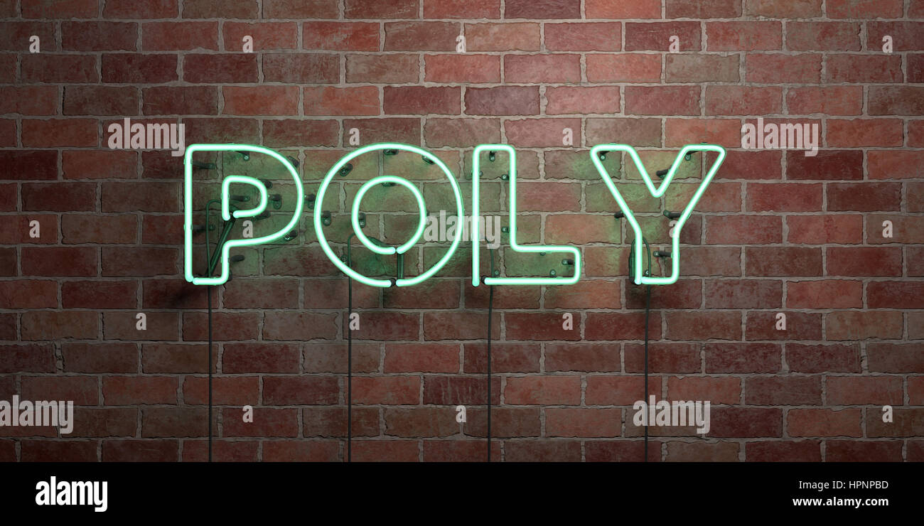 POLY - fluorescent Neon tube Sign on brickwork - Front view - 3D ...