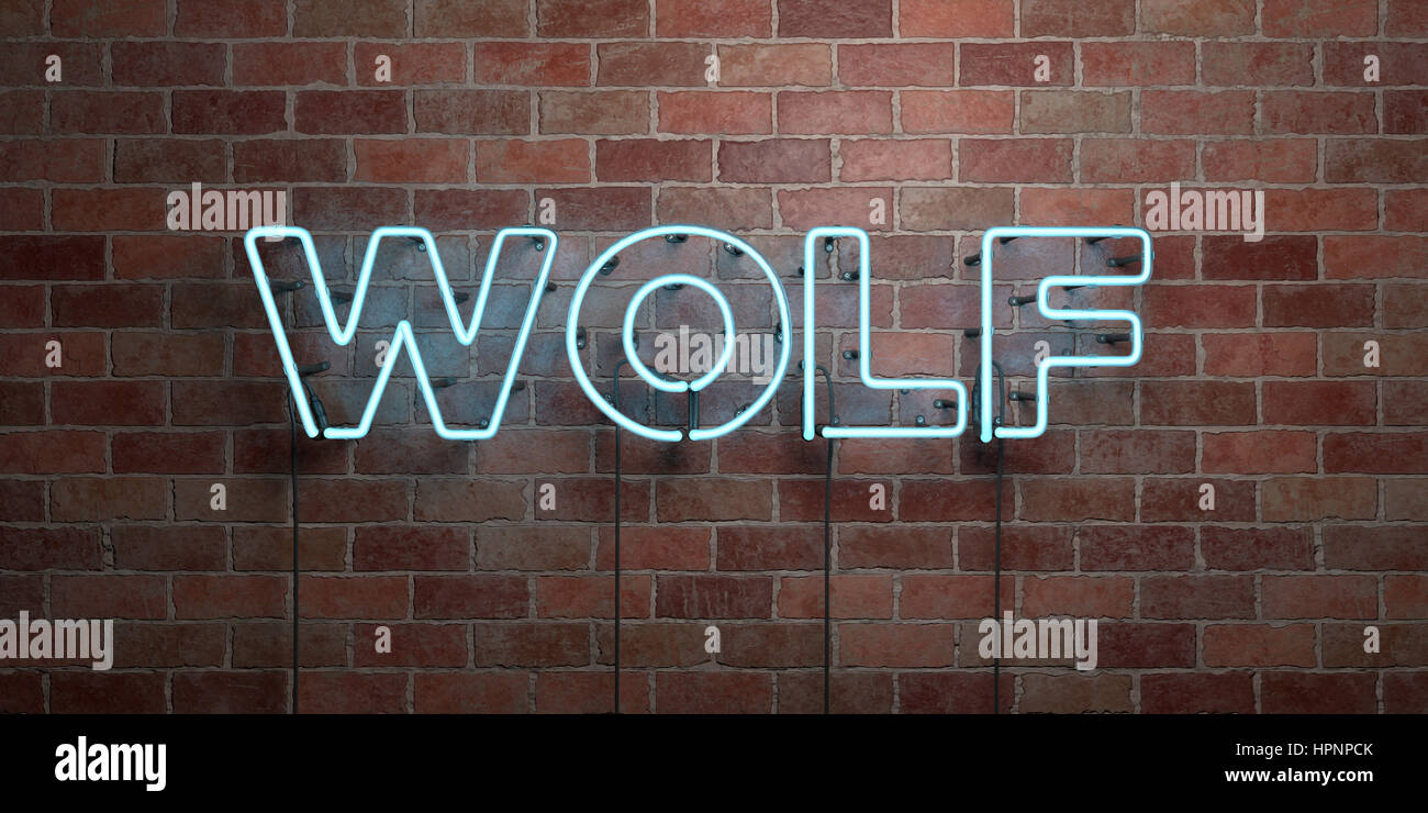 WOLF - fluorescent Neon tube Sign on brickwork - Front view - 3D ...
