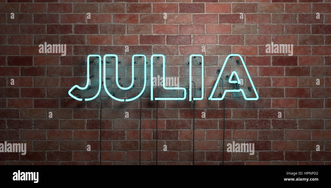 JULIA - fluorescent Neon tube Sign on brickwork - Front view - 3D ...