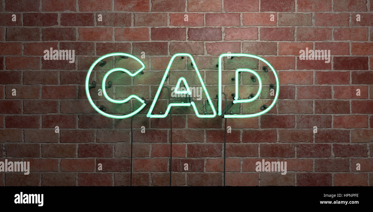 CAD - fluorescent Neon tube Sign on brickwork - Front view - 3D ...