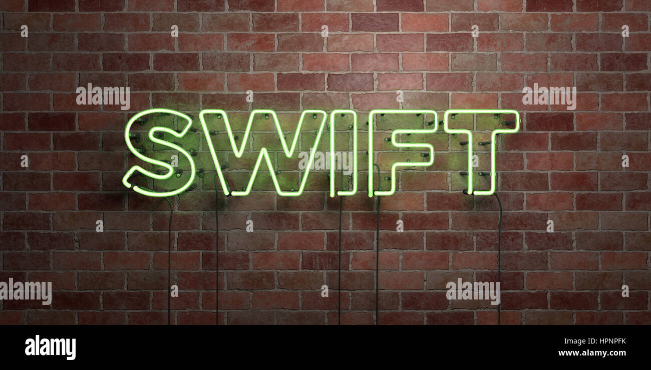 SWIFT - fluorescent Neon tube Sign on brickwork - Front view - 3D ...
