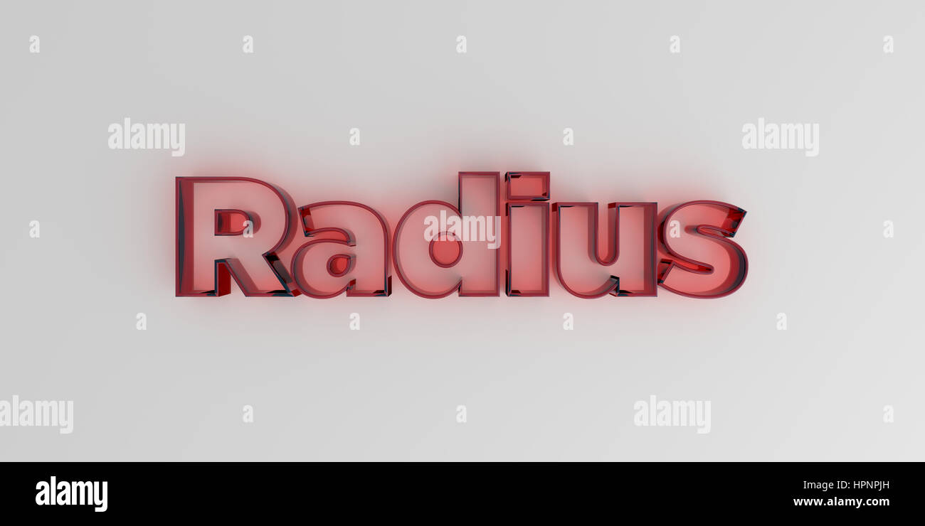 Radius - Red glass text on white background - 3D rendered royalty free ...