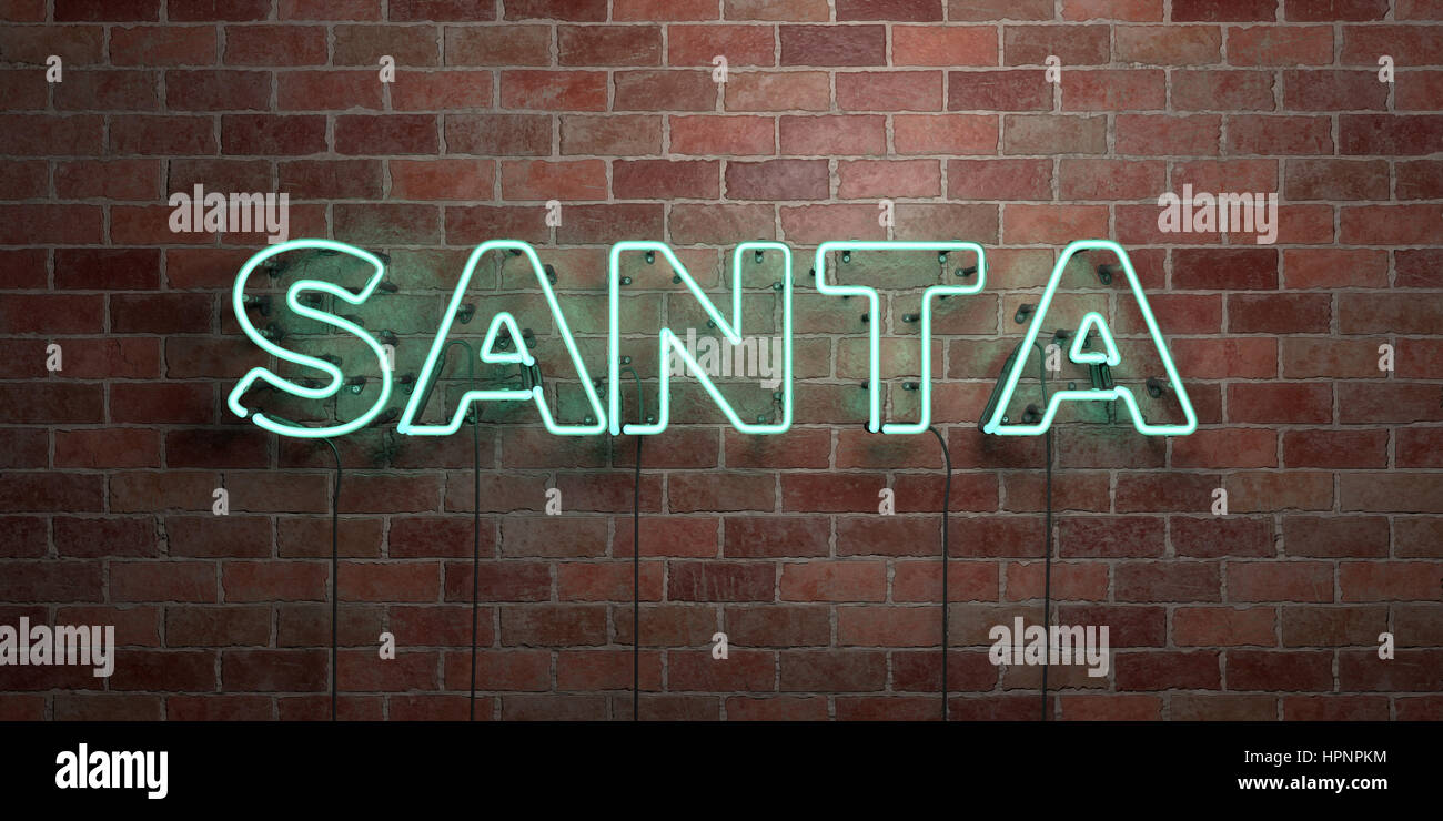 SANTA - fluorescent Neon tube Sign on brickwork - Front view - 3D ...