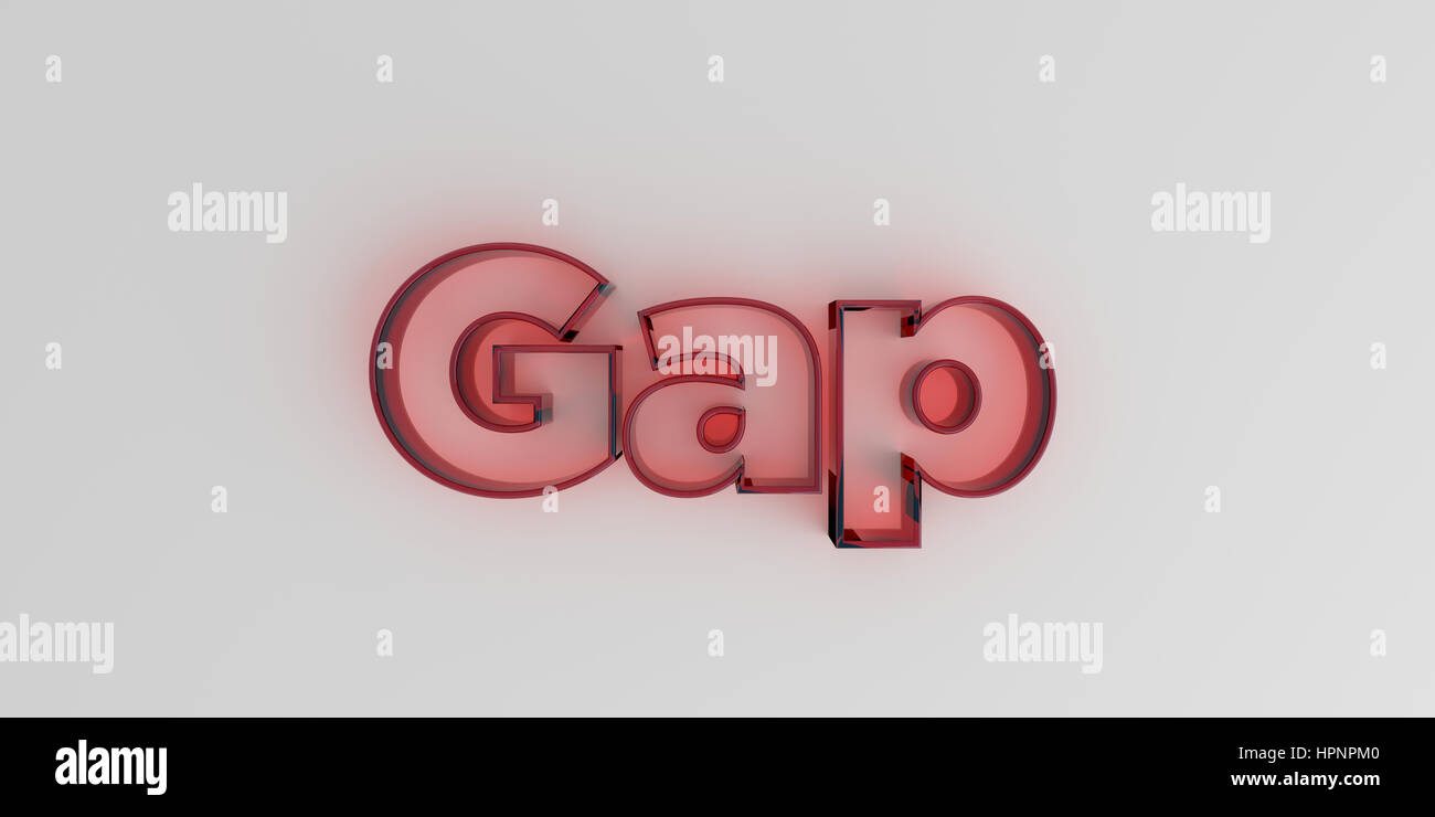 Gap - Red glass text on white background - 3D rendered royalty free ...
