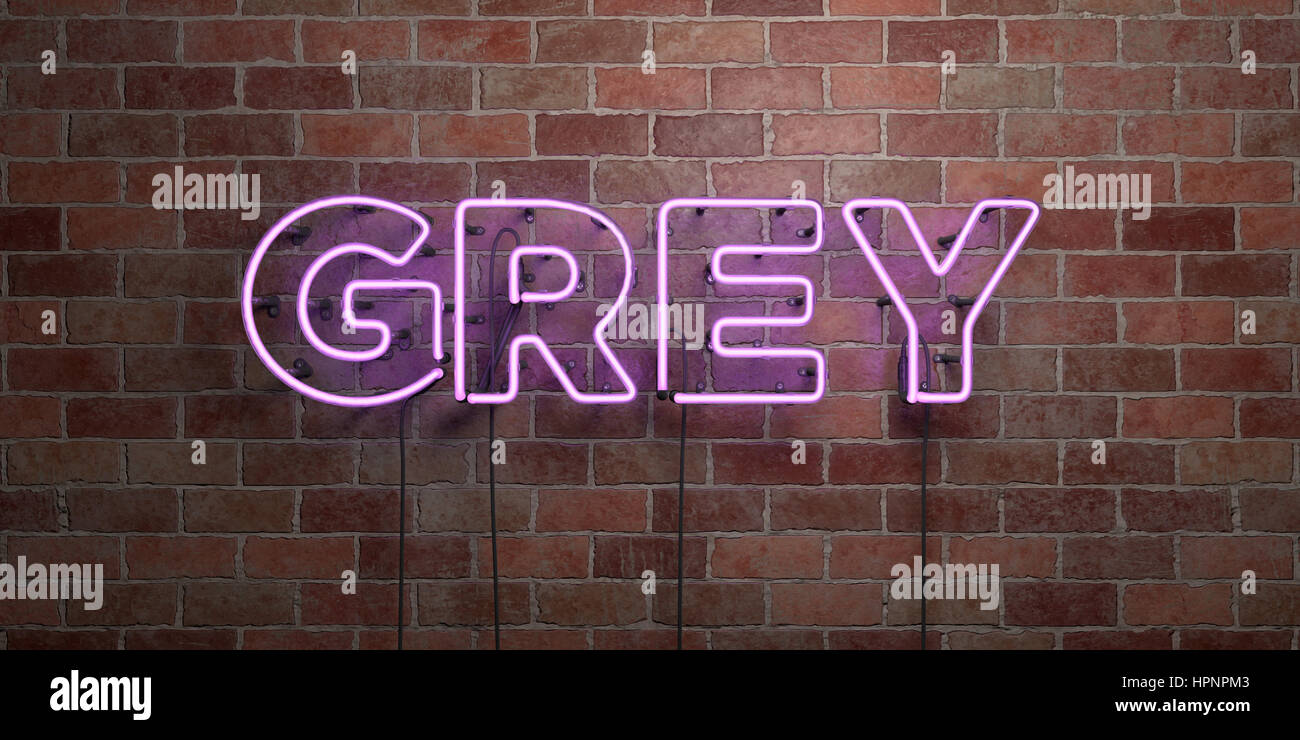 GREY - fluorescent Neon tube Sign on brickwork - Front view - 3D ...