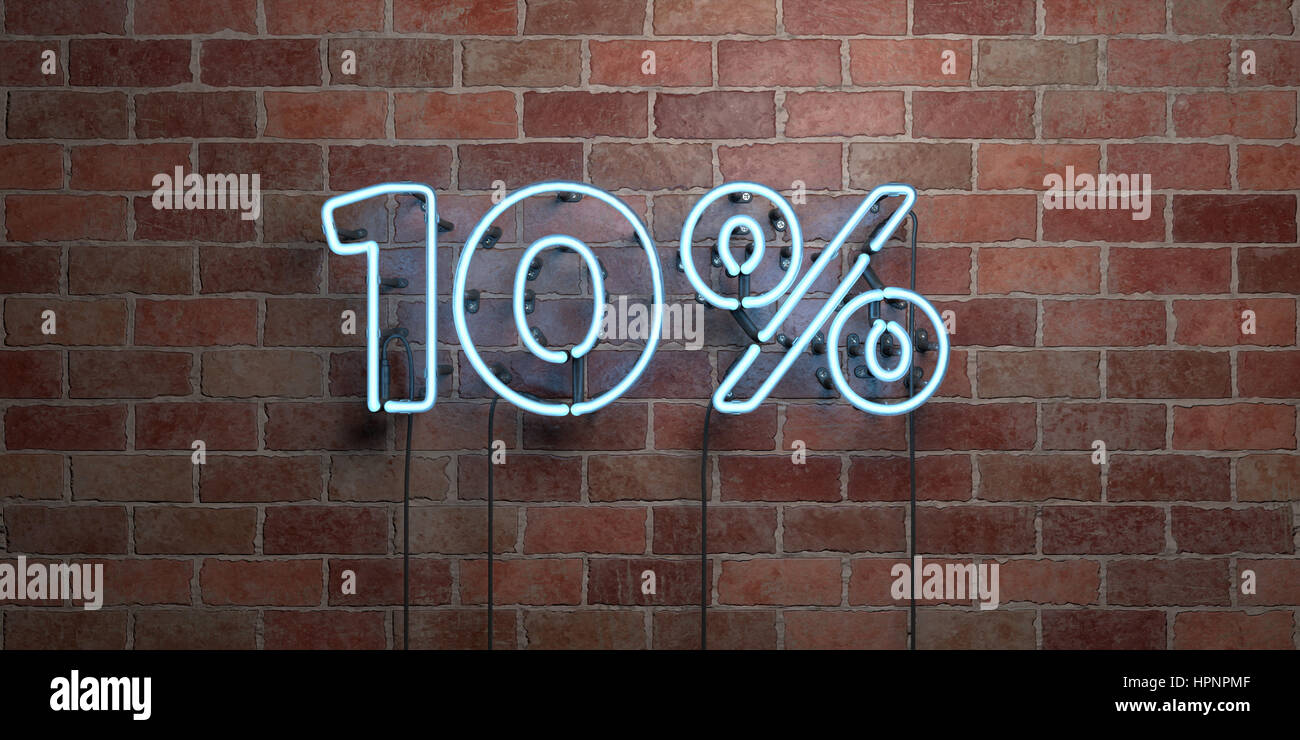 10% - fluorescent Neon tube Sign on brickwork - Front view - 3D ...