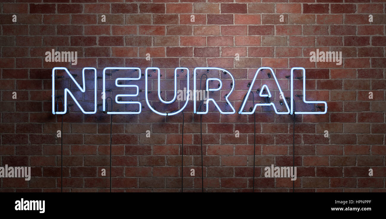 NEURAL - fluorescent Neon tube Sign on brickwork - Front view - 3D ...