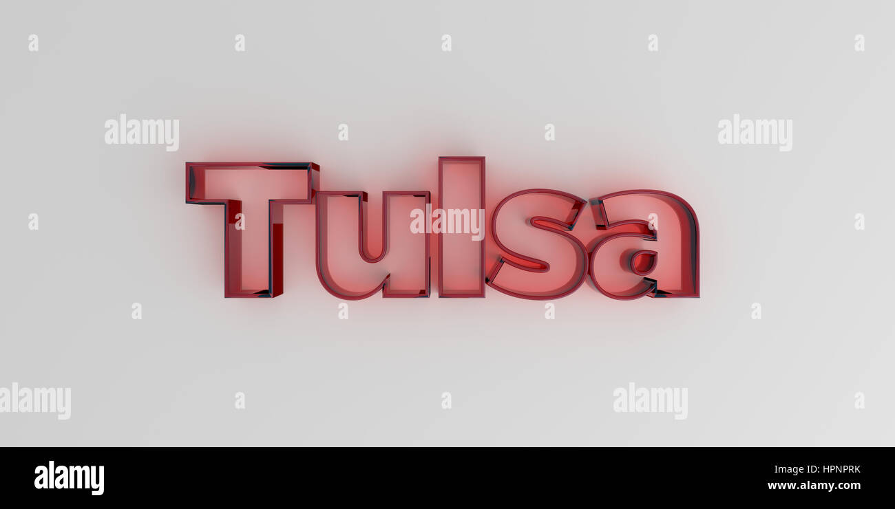 Tulsa - Red glass text on white background - 3D rendered royalty free ...