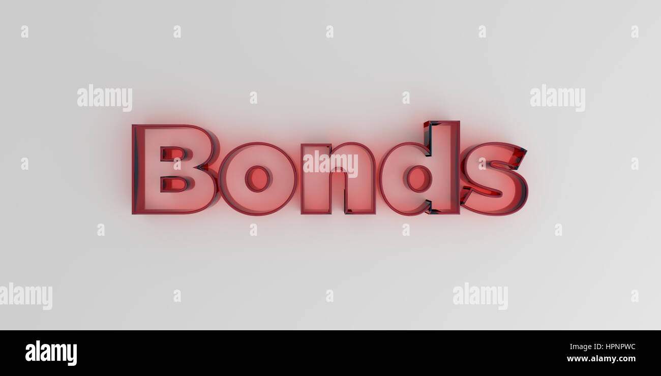 Bonds - Red glass text on white background - 3D rendered royalty free ...