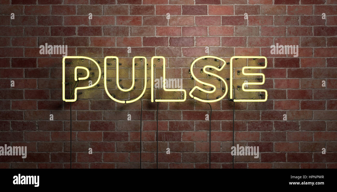PULSE - fluorescent Neon tube Sign on brickwork - Front view - 3D ...