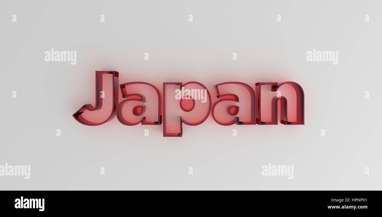 Japan - Red glass text on white background - 3D rendered royalty free ...
