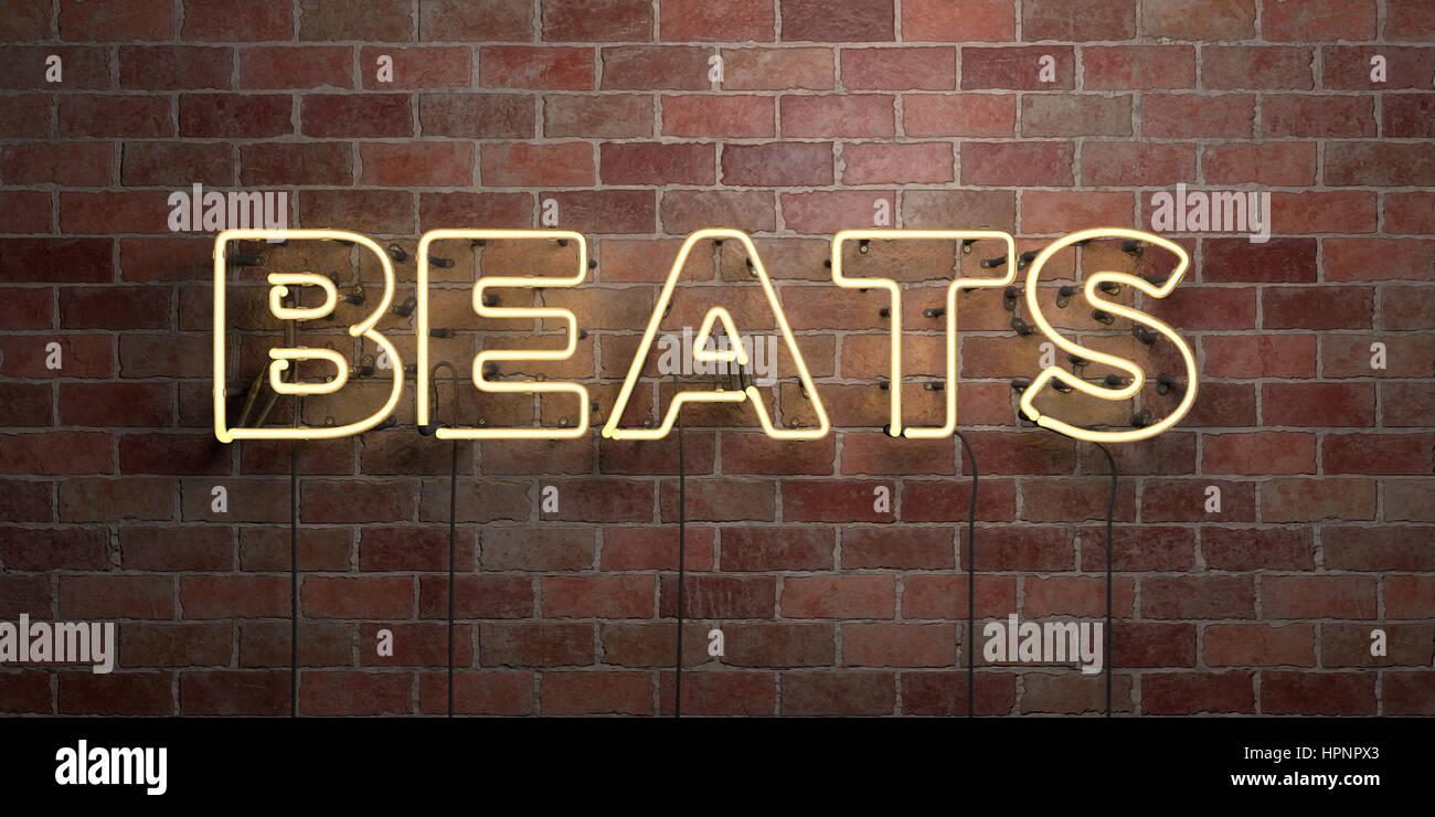 BEATS - fluorescent Neon tube Sign on brickwork - Front view - 3D ...