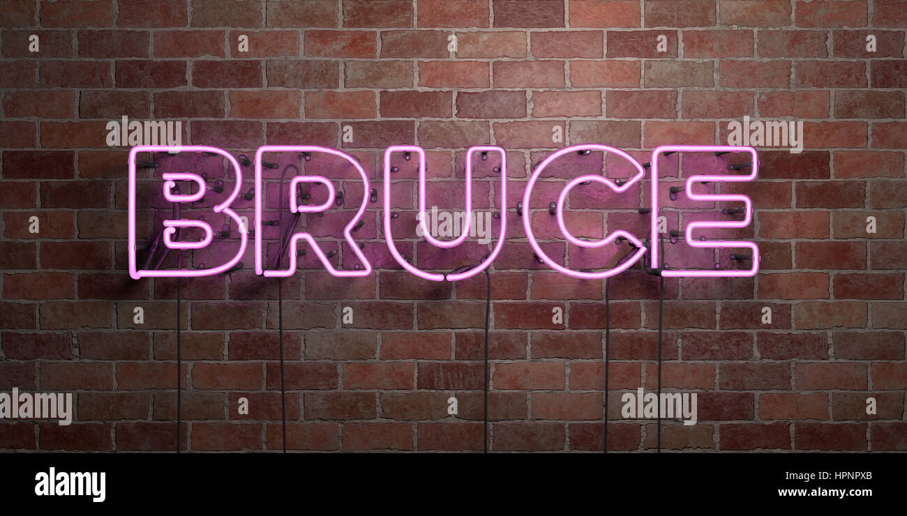 BRUCE - fluorescent Neon tube Sign on brickwork - Front view - 3D ...