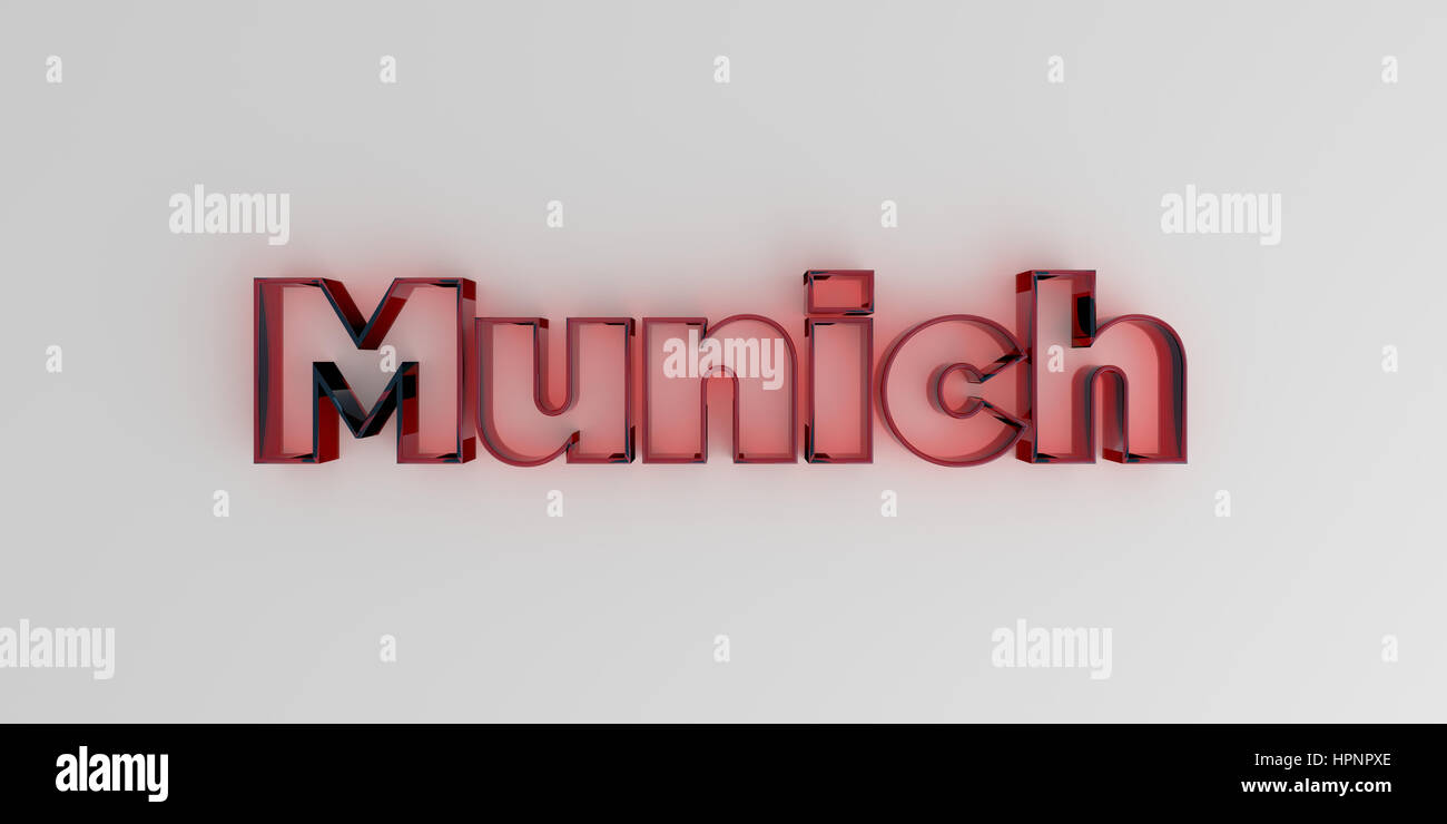 Munich - Red glass text on white background - 3D rendered royalty free ...