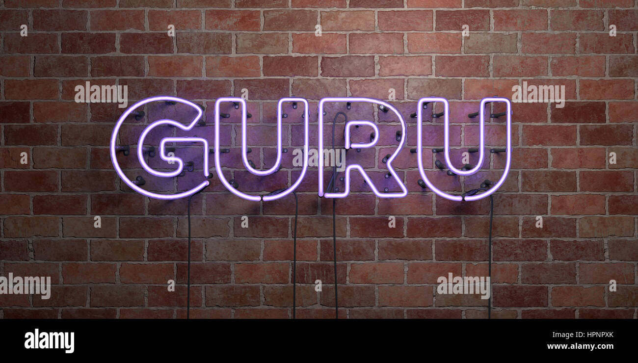 GURU - fluorescent Neon tube Sign on brickwork - Front view - 3D ...