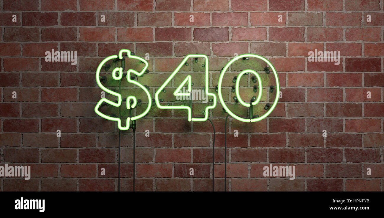 $40 - fluorescent Neon tube Sign on brickwork - Front view - 3D ...