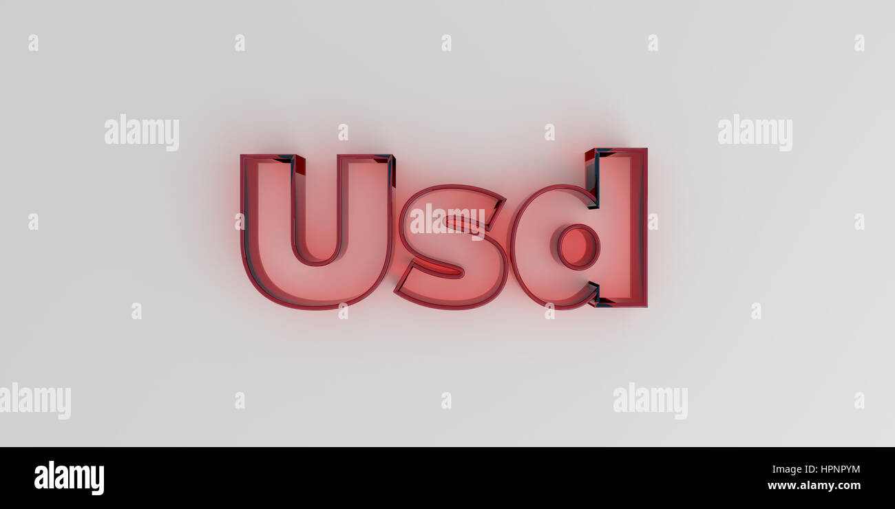 Usd - Red glass text on white background - 3D rendered royalty free ...