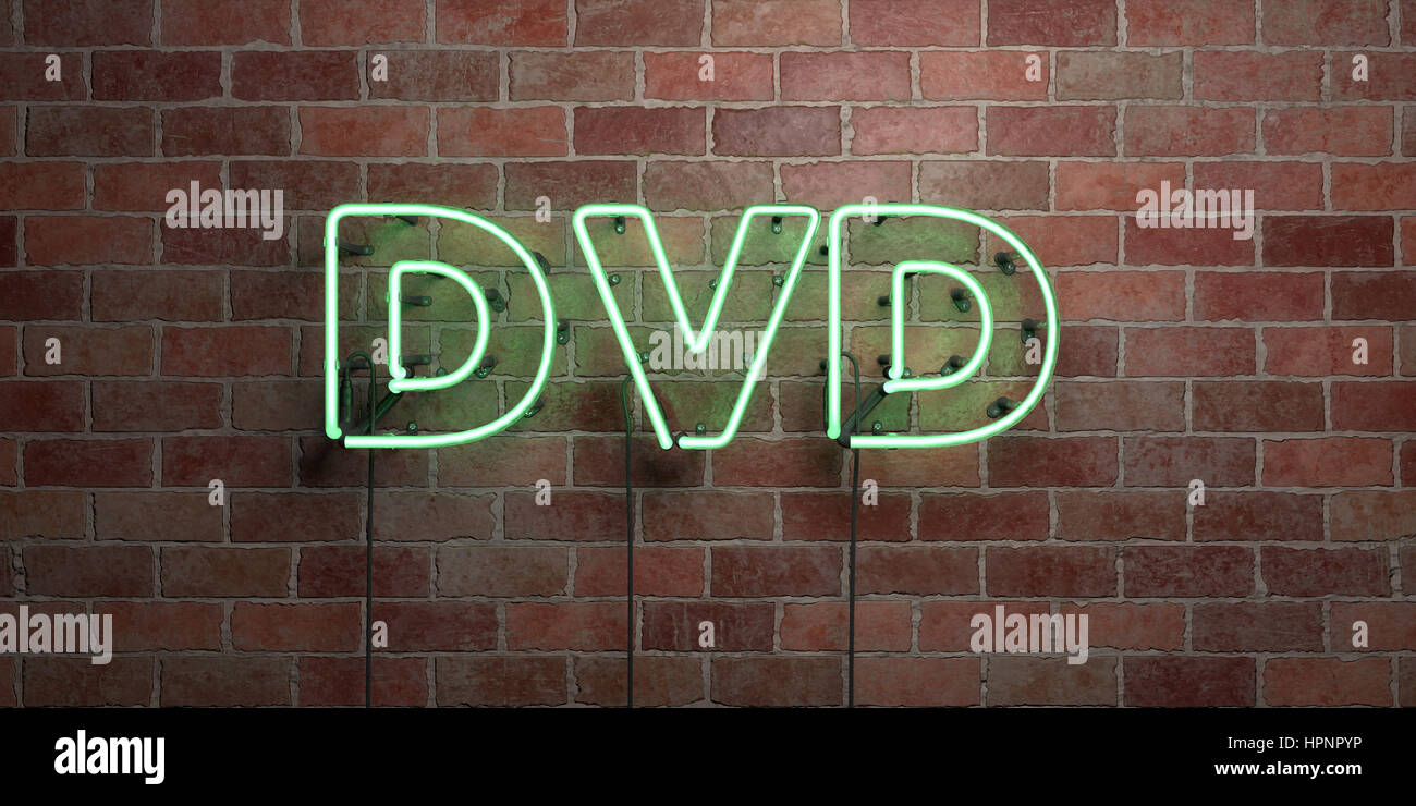 DVD - fluorescent Neon tube Sign on brickwork - Front view - 3D ...