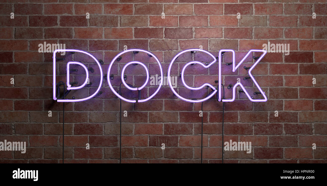 DOCK - fluorescent Neon tube Sign on brickwork - Front view - 3D ...