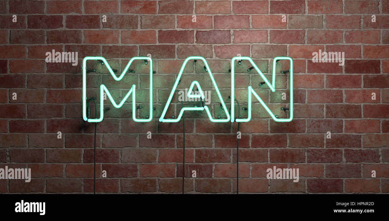 MAN - fluorescent Neon tube Sign on brickwork - Front view - 3D ...