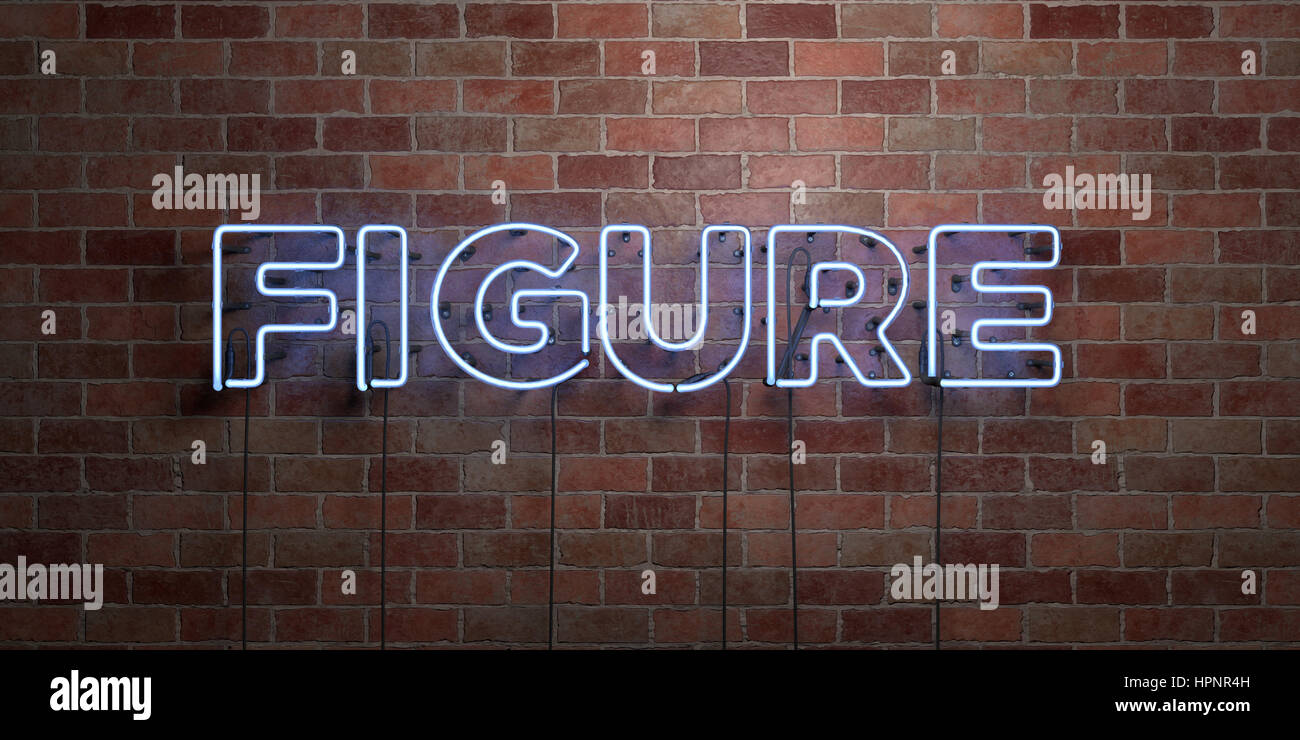 FIGURE - fluorescent Neon tube Sign on brickwork - Front view - 3D ...