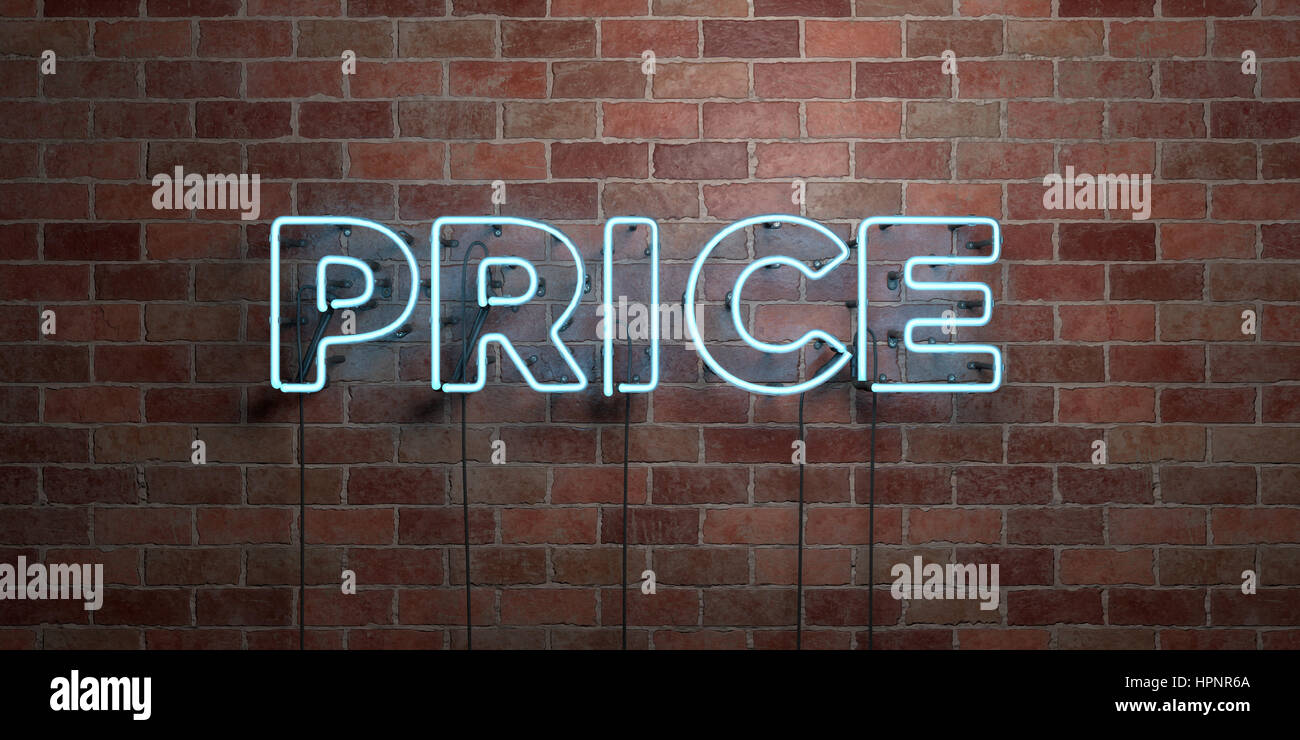 PRICE - fluorescent Neon tube Sign on brickwork - Front view - 3D ...