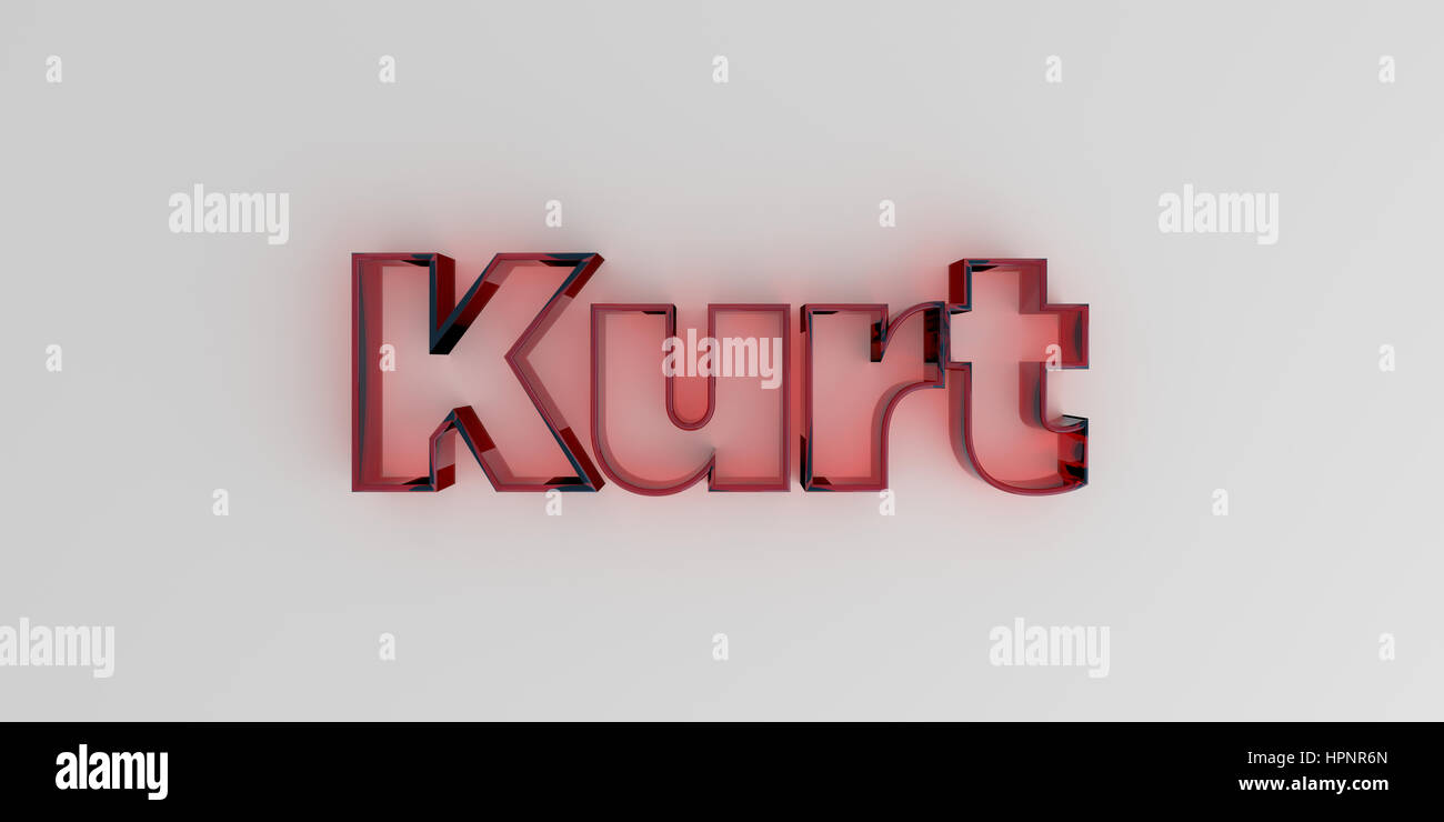 Kurt - Red glass text on white background - 3D rendered royalty free ...